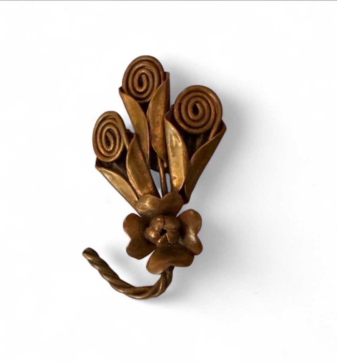 1940s Modernist Copper Floral Brooch Sculptural Spiral Brooch Mid ...