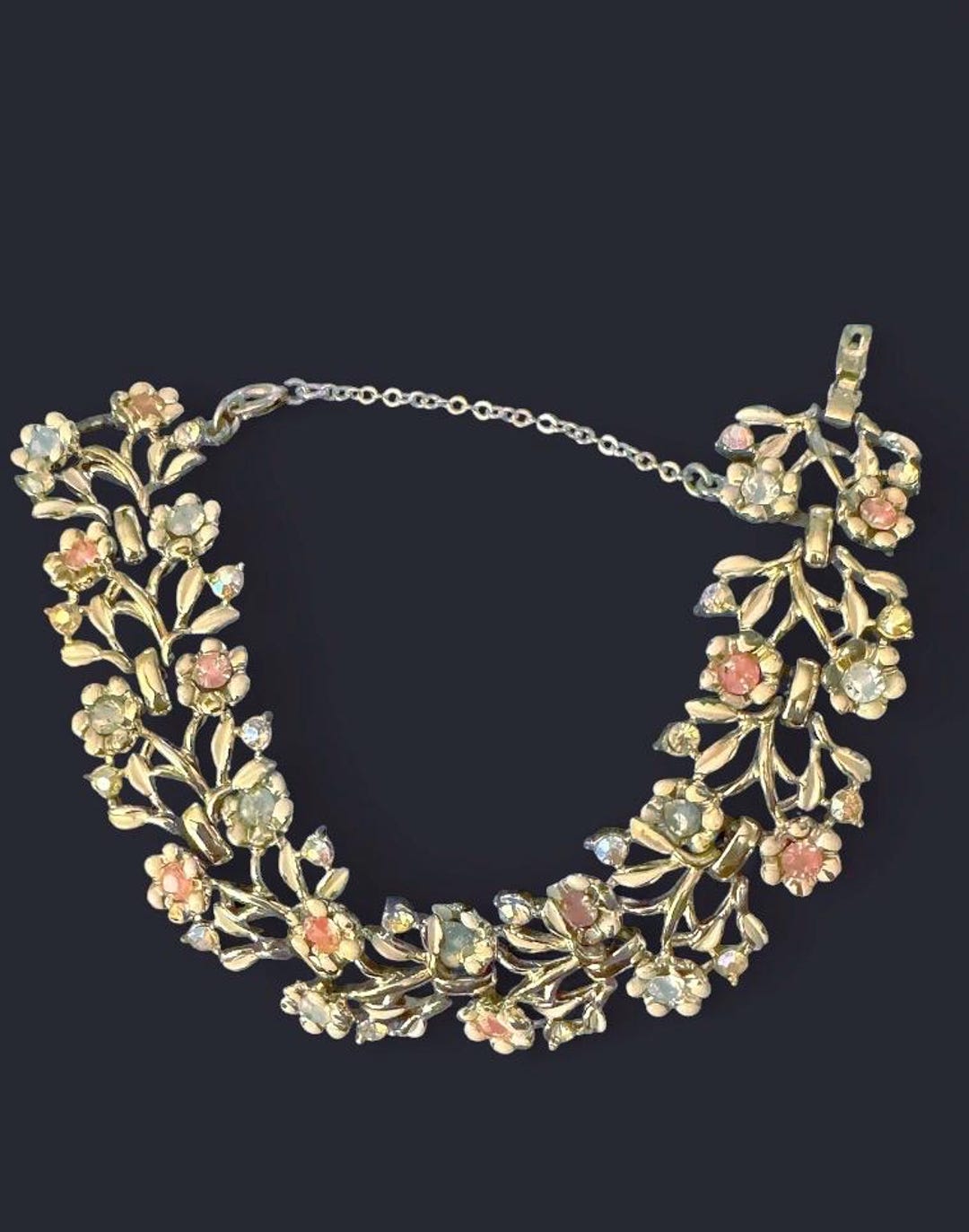 RARE Coro Signed Pastel Rhinestone Parure Set Pink Blue Floral Bracelet ...