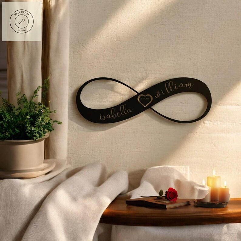 Personalized Infinity Heart Metal Wall Art, Custom Couple Names and ...