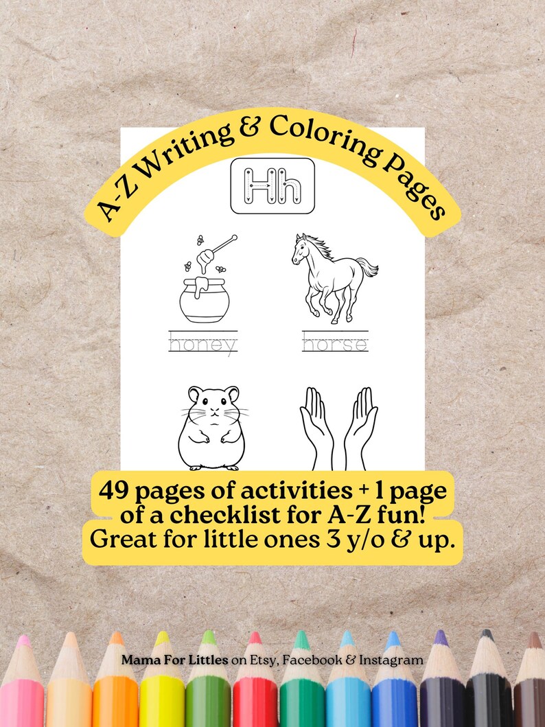A-Z Writing & Coloring Pages - Etsy
