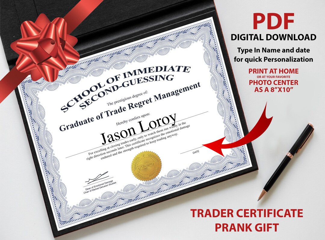 Trade Regret Trading Certificate - Gag Gift for All Traders - Funny ...