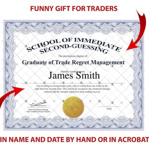 Trade Regret Trading Certificate - Gag Gift for All Traders - Funny ...