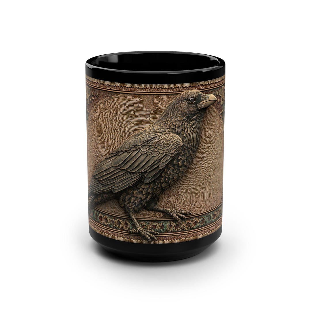 Victorian Raven Illustration Mug | Black Ceramic 15oz - Etsy