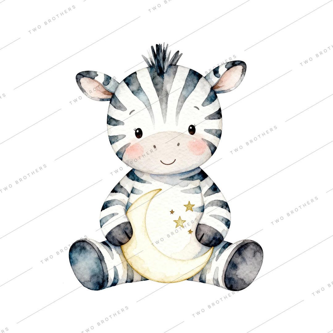 Watercolor Baby Zebra Holding Moon Clipart | Cute Safari Zebra Nursery ...