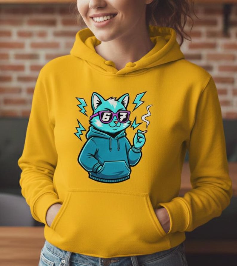 Gen Z Six Seven Cat PNG | Brainrot Meme Hoodie Graphic | Funny Smoking ...