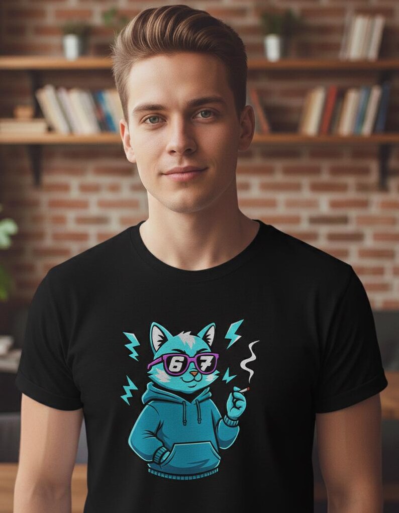 Gen Z Six Seven Cat PNG | Brainrot Meme Hoodie Graphic | Funny Smoking ...