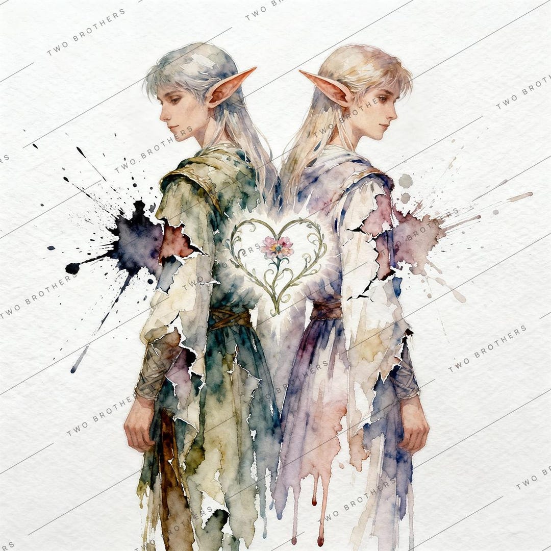 Romantic Elf Couple Watercolor Art, Fantasy Love Illustration, Elven ...