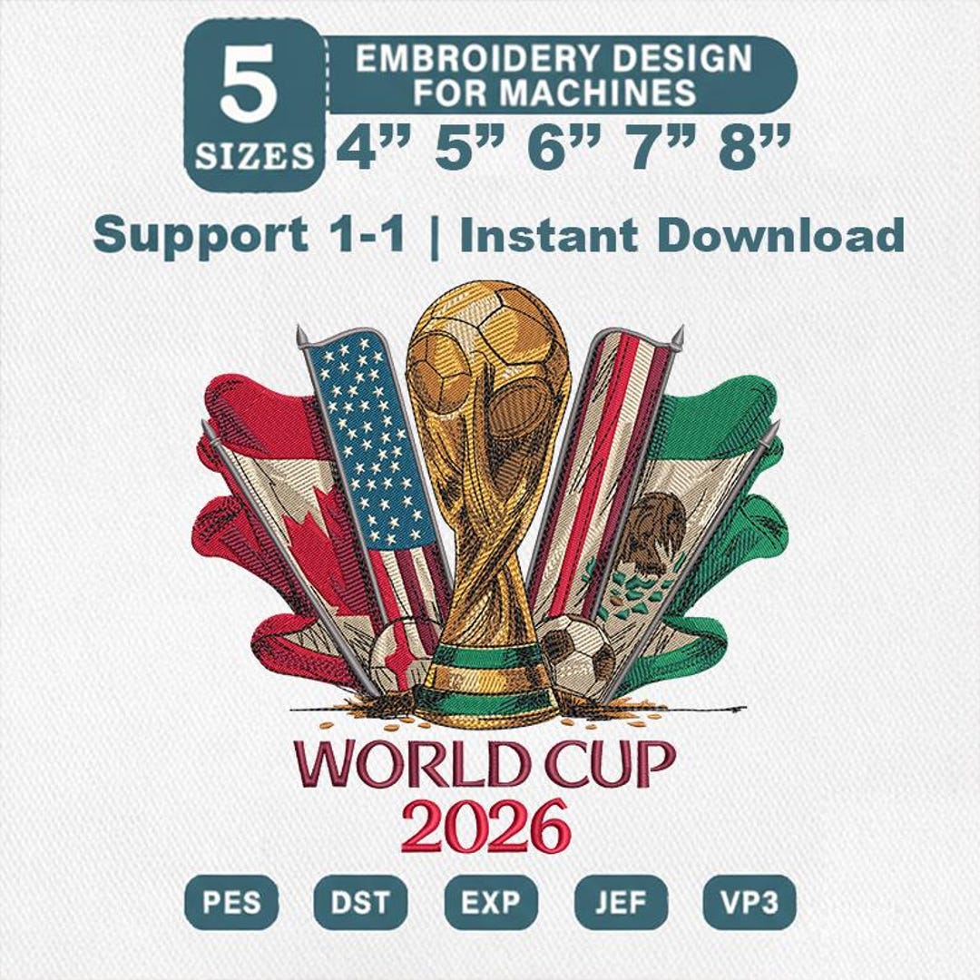 World Cup 2026 Embroidery Design, USA Canada Mexico Soccer (digital ...