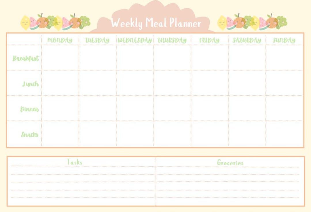 Fruit Theme Weekly Meal Planner Printable | A4 Food Organizer (digital ...