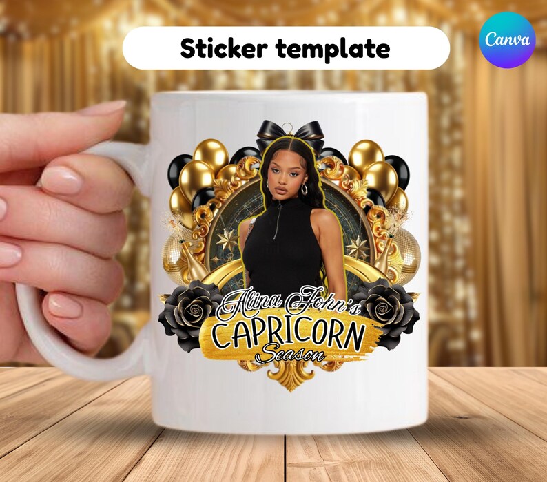 Capricorn Birthday Sticker, Editable Canva Shot Glass Label, Pink ...