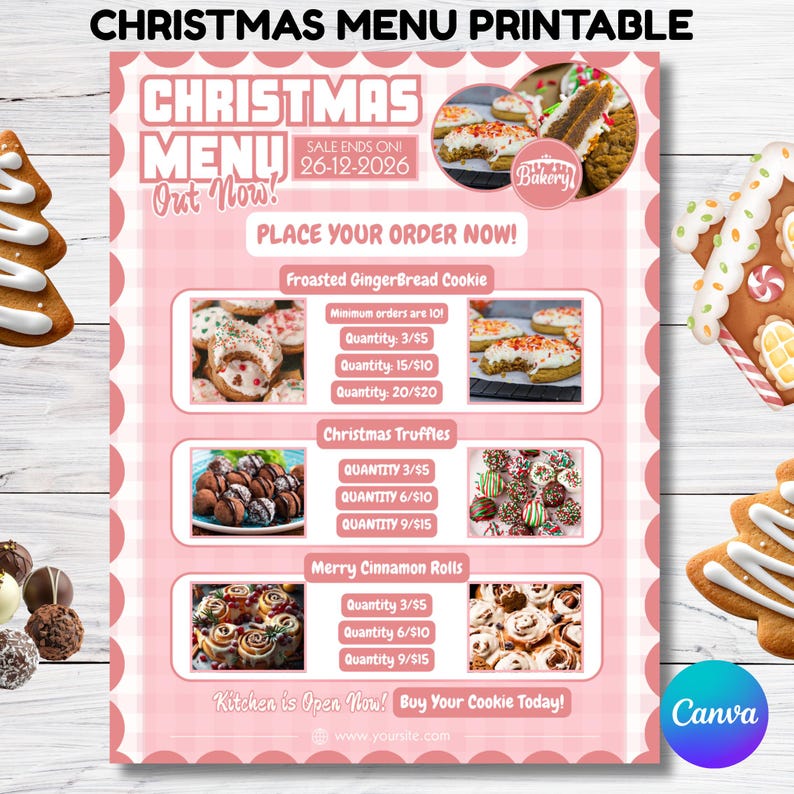 Editable Christmas Menu Template | Festive Holiday Dinner (canva ...