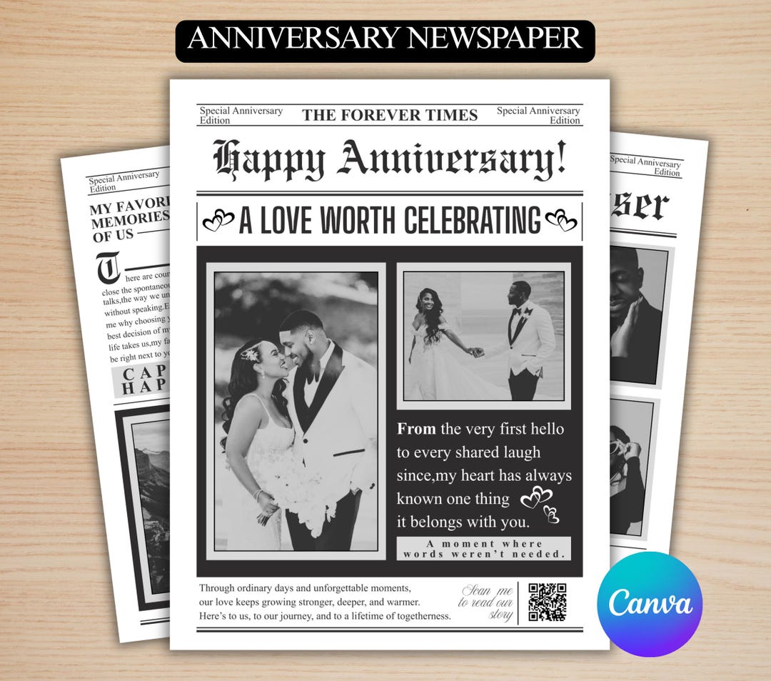 Anniversary Newspaper for Couples, Party Announcement, Canva Design ...