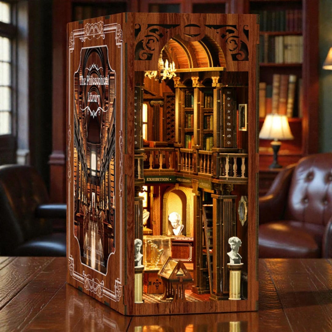 Philosophical Library Book Nook, Miniature Shelf Insert DIY Craft Kit ...