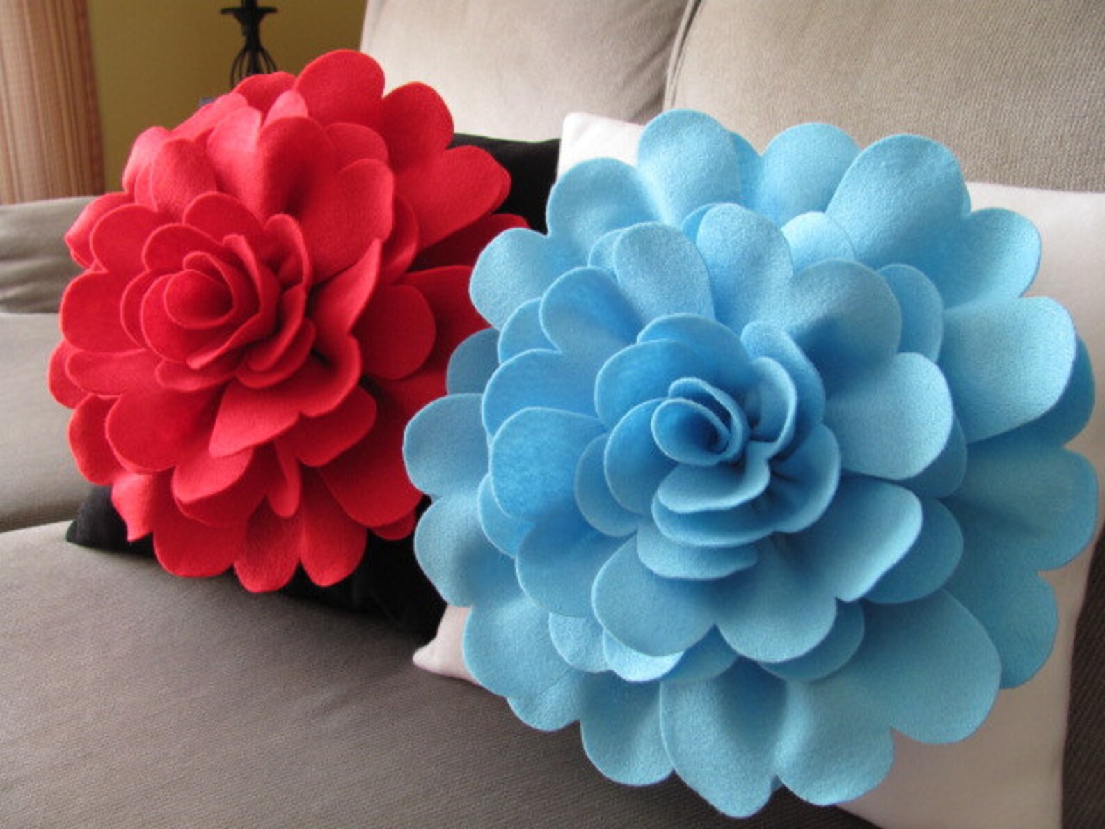 Felt Flower Pillow Pattern DAISY ROSE Felt Flower Throw Pillow Cover ...