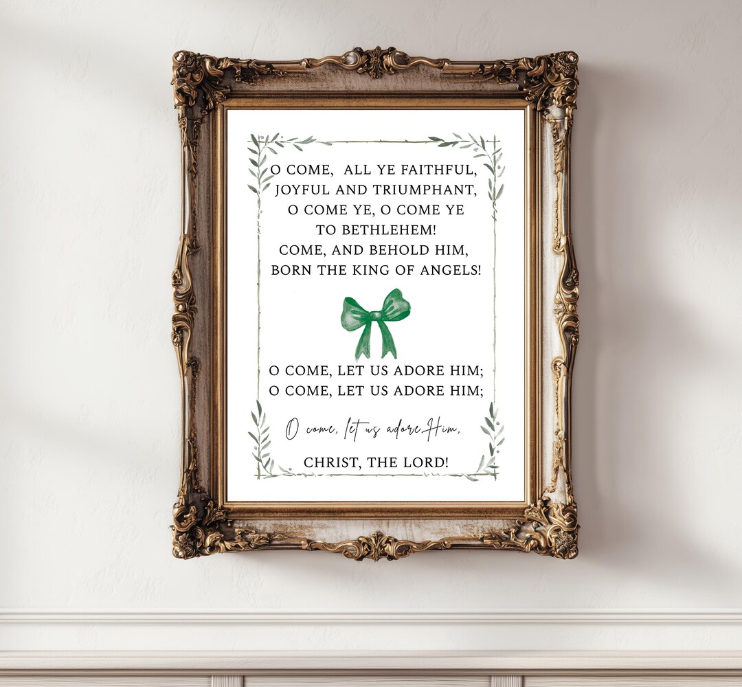 O Come All Ye Faithful Printable | Christmas Hymn, Greenery (digital ...