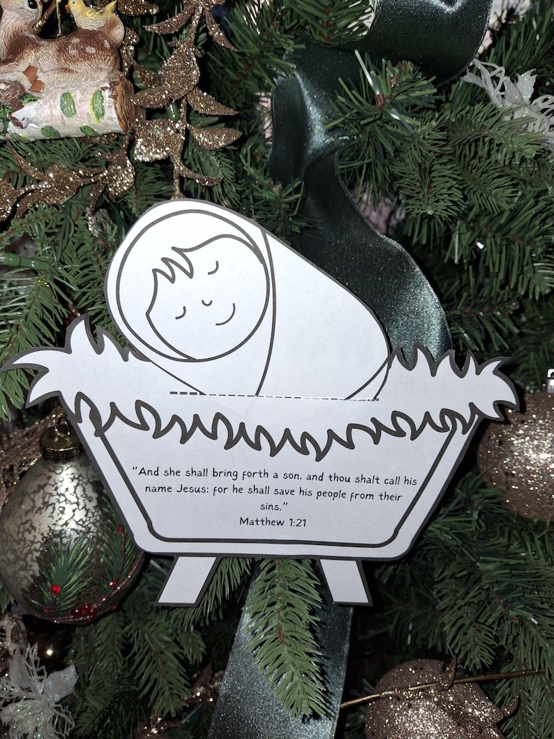Baby Jesus in Manger Craft, Nativity Christmas Printable Matthew 1:21 ...