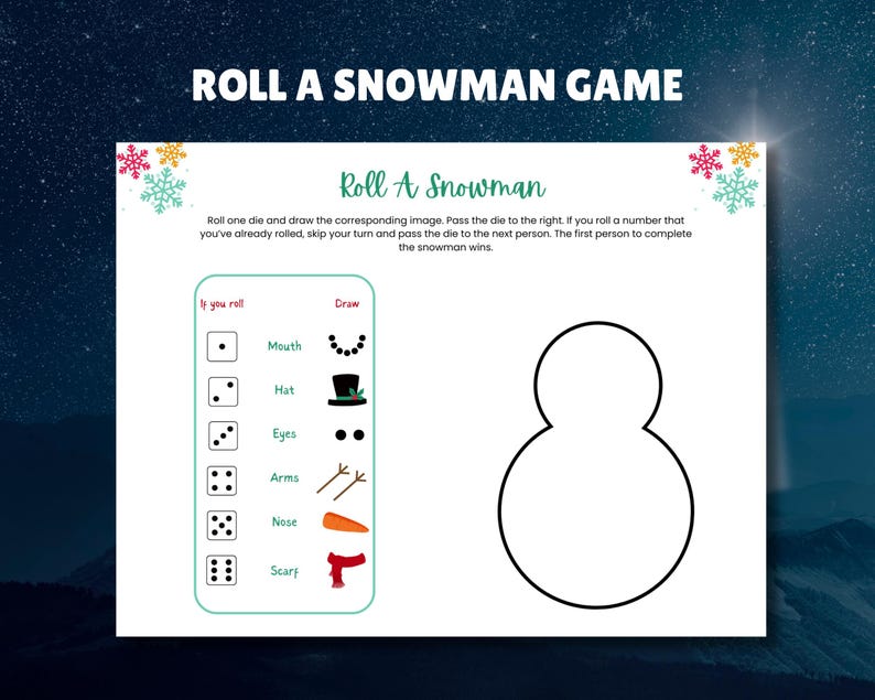 Roll A Snowman Game (digital Download) - Etsy