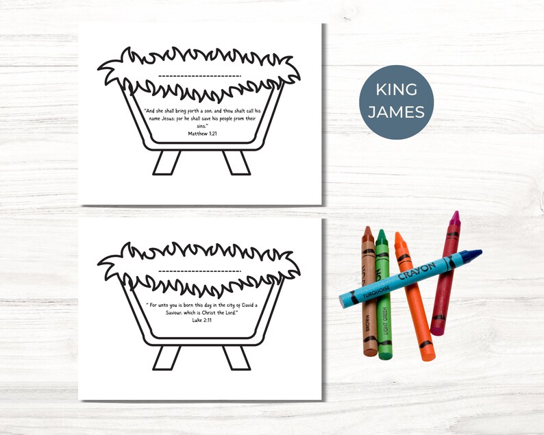 Baby Jesus in Manger Craft, Nativity Christmas Printable Matthew 1:21 ...