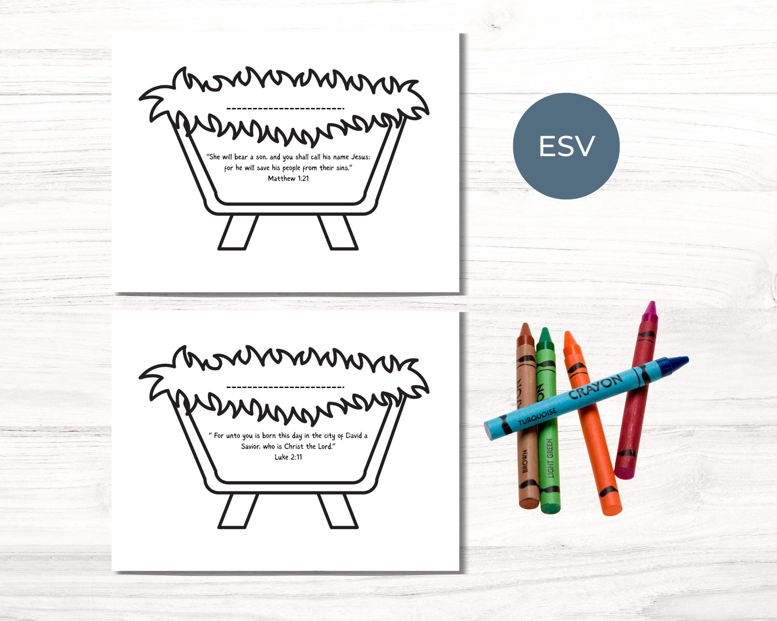 Baby Jesus in Manger Craft, Nativity Christmas Printable Matthew 1:21 ...