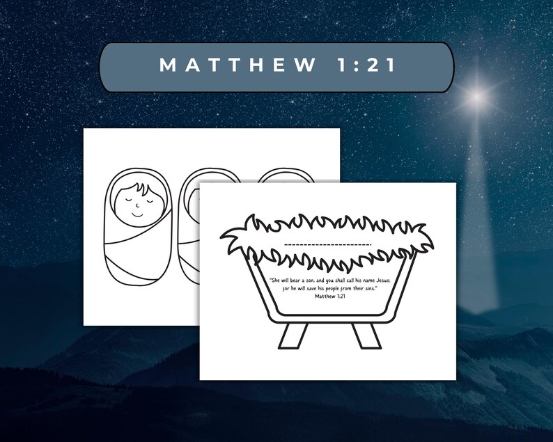 Baby Jesus in Manger Craft, Nativity Christmas Printable Matthew 1:21 ...