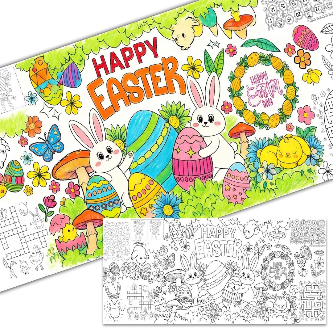 Easter Giant Coloring Tablecloth – Jumbo Bunny & Egg Poster (35×75 In ...