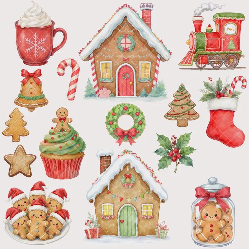 Gingerbread Clipart Bundle PNG, Watercolor Christmas Cookies ...