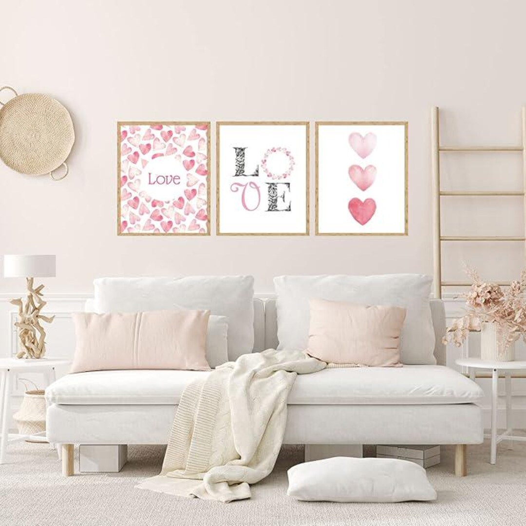 Watercolor Pink Heart Prints | Valentine's Day Wall Art Set (digital ...