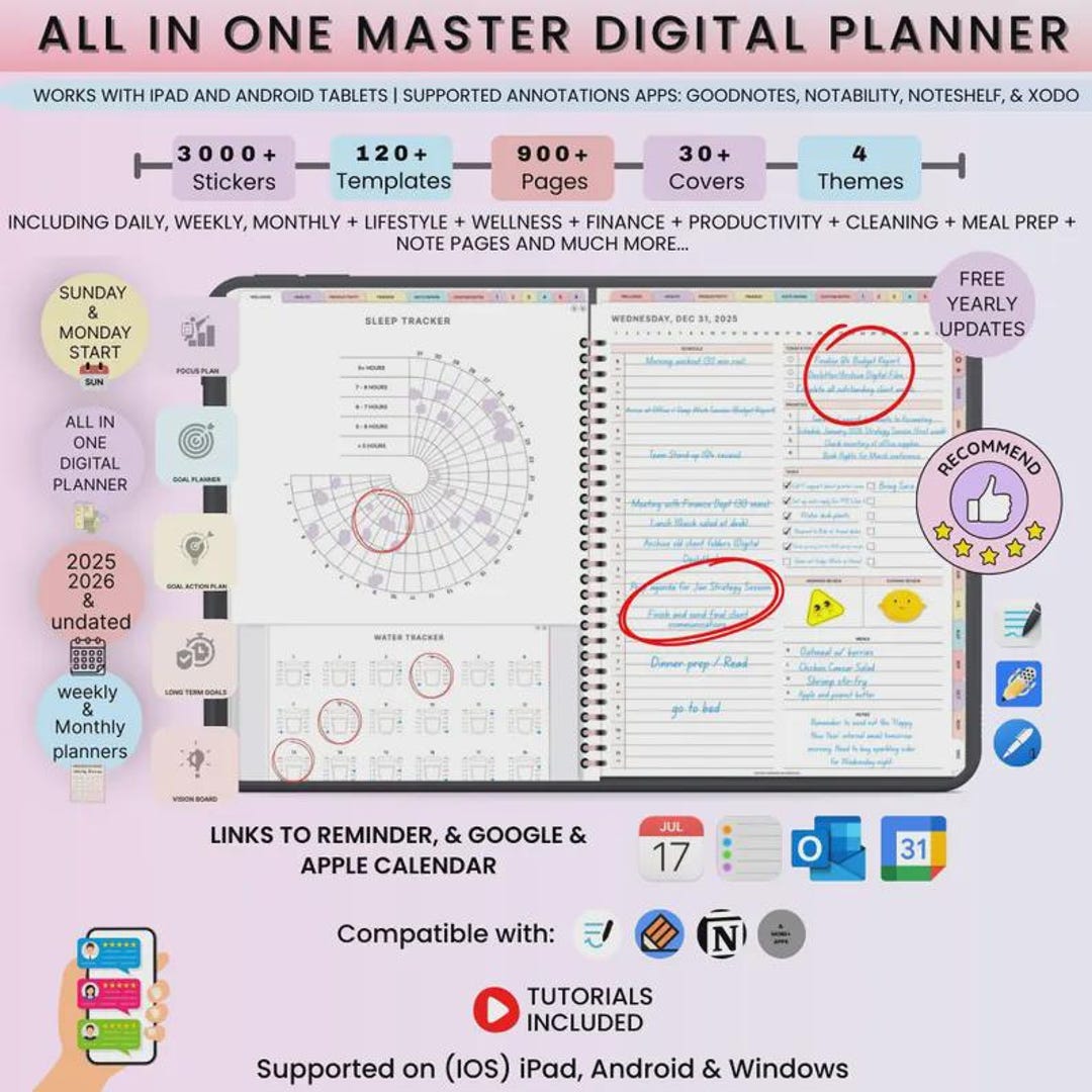 All-in-one Digital Planner 2025 2026 2027 | Undated Daily Weekly ...