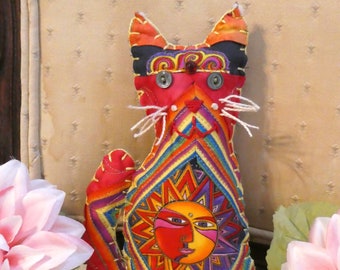 Laurel Burch Quilt Kitten Pillow Doll Handmade 5x8 Primitive Folk Art ...