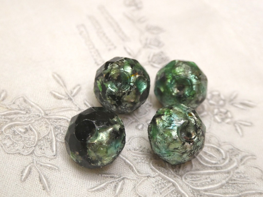Faceted Art Glass Ball Button: Green Vintage Sew-through Shank - Etsy