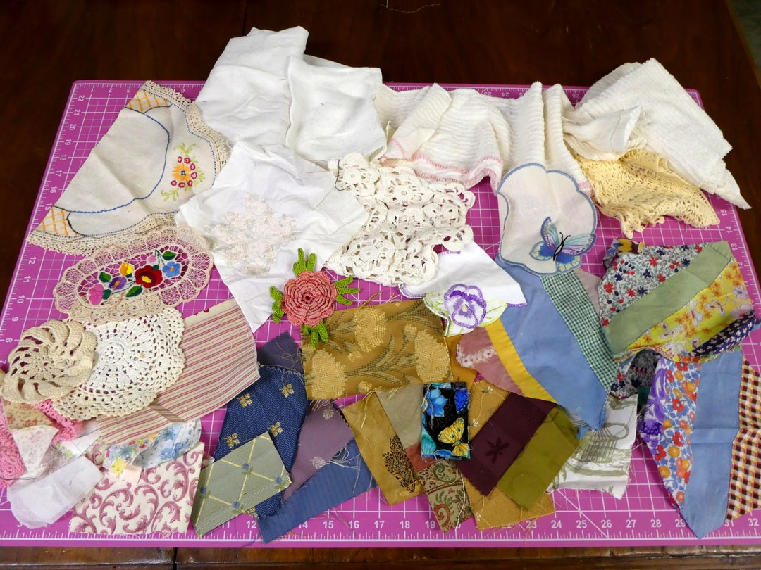 1.5lbs Timeworn Vintage Scrap Fabric Snippets & Large Pieces, Pieces ...