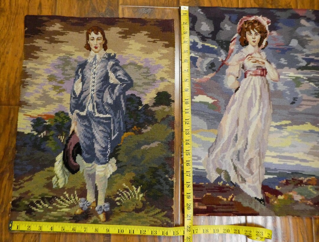 Vintage Pinkie/blue Boy Needlepoint: 21"x15" Completed Wall Art - Etsy