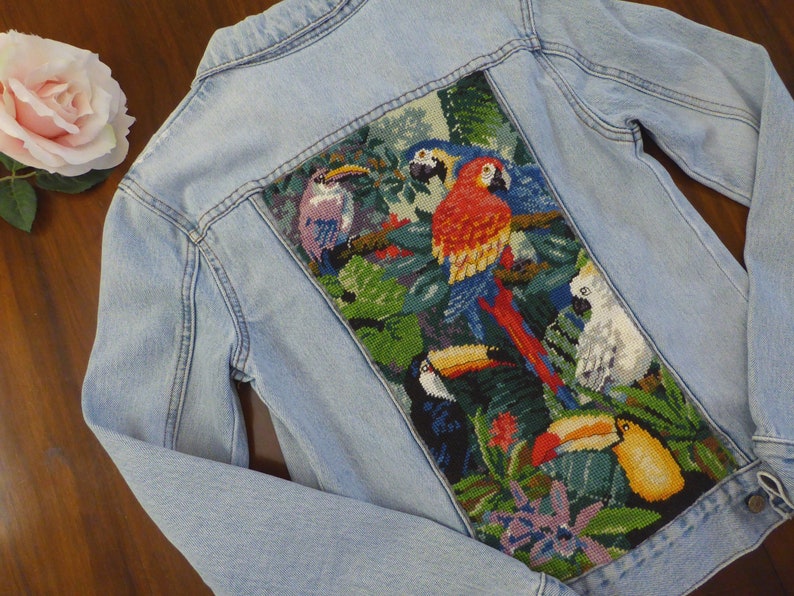 Tropical Birds Denim Adult Jacket Wearable Art Birds | Etsy