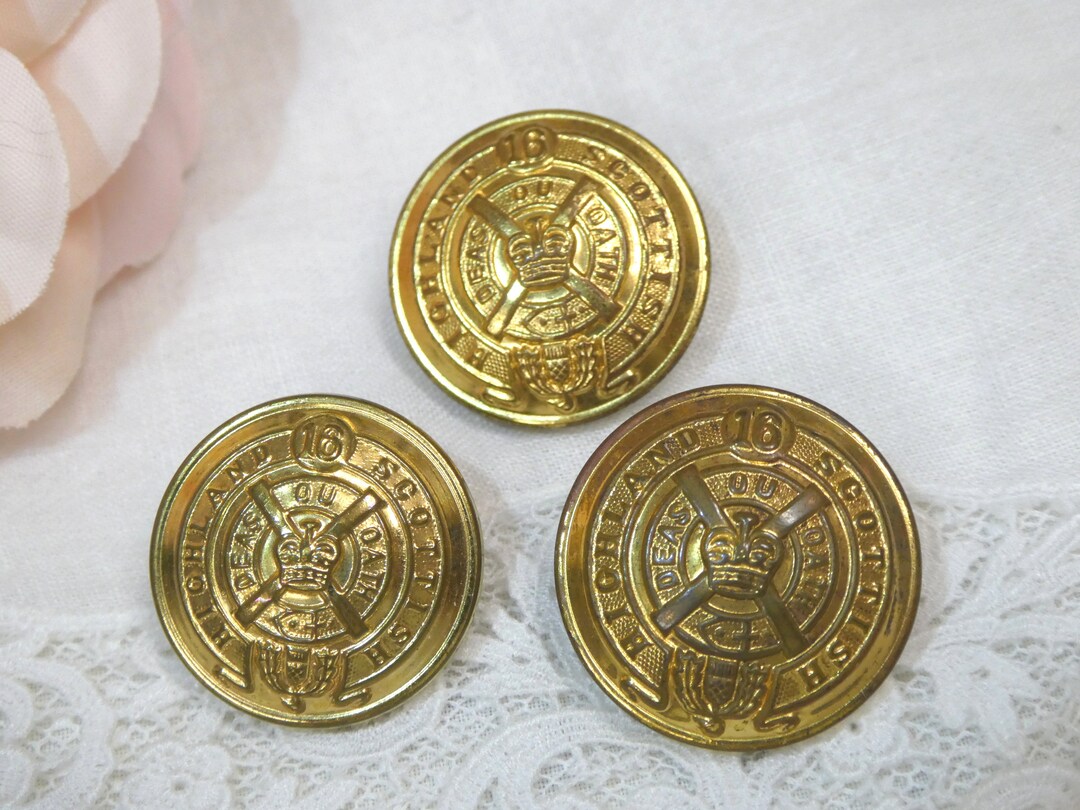 3 Scottish Highland Brass Buttons 16th Infantry Deas Ou Oath Canadian ...