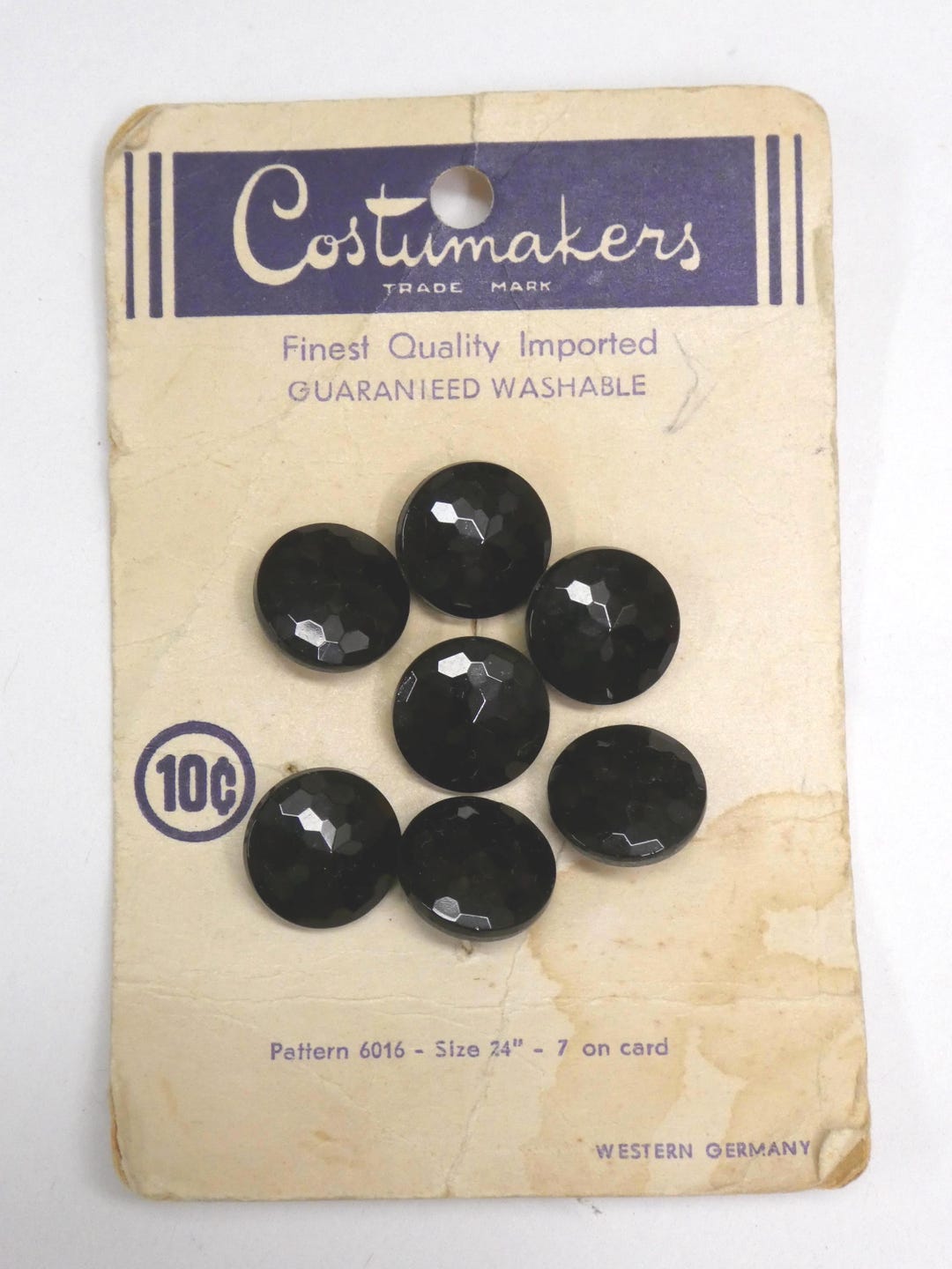 7 Glass Black Faceted Buttons on Card 13mm 1/2" - Etsy