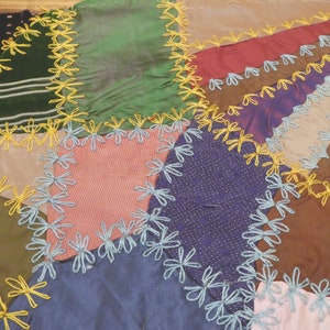 14 Antique Crazy Quilt Extravagantly Embroidered Block 13x14 Pastel ...