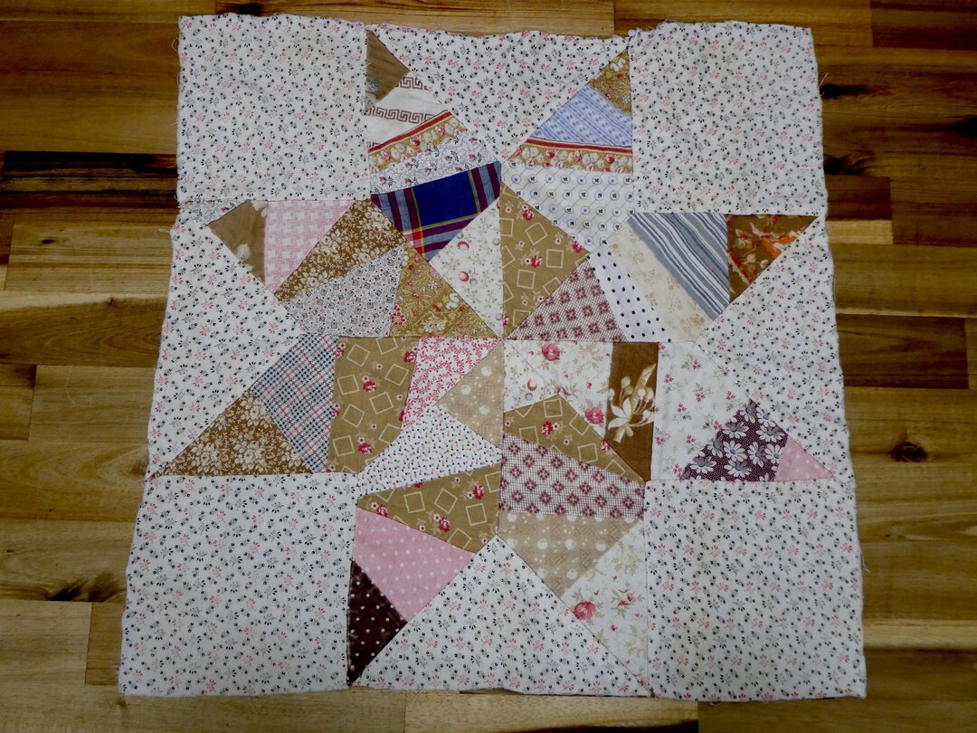 1930's STAR Quilt Piece Remnant, Large Rosy Brown 8pt STAR Quilt Piece ...