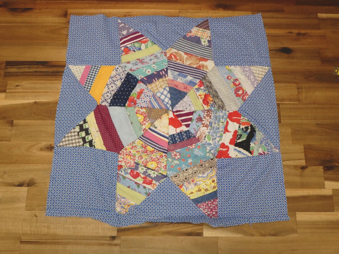 1930's STAR Quilt Piece Remnant, Large 8pt String STAR Quilt Piece 19 ...