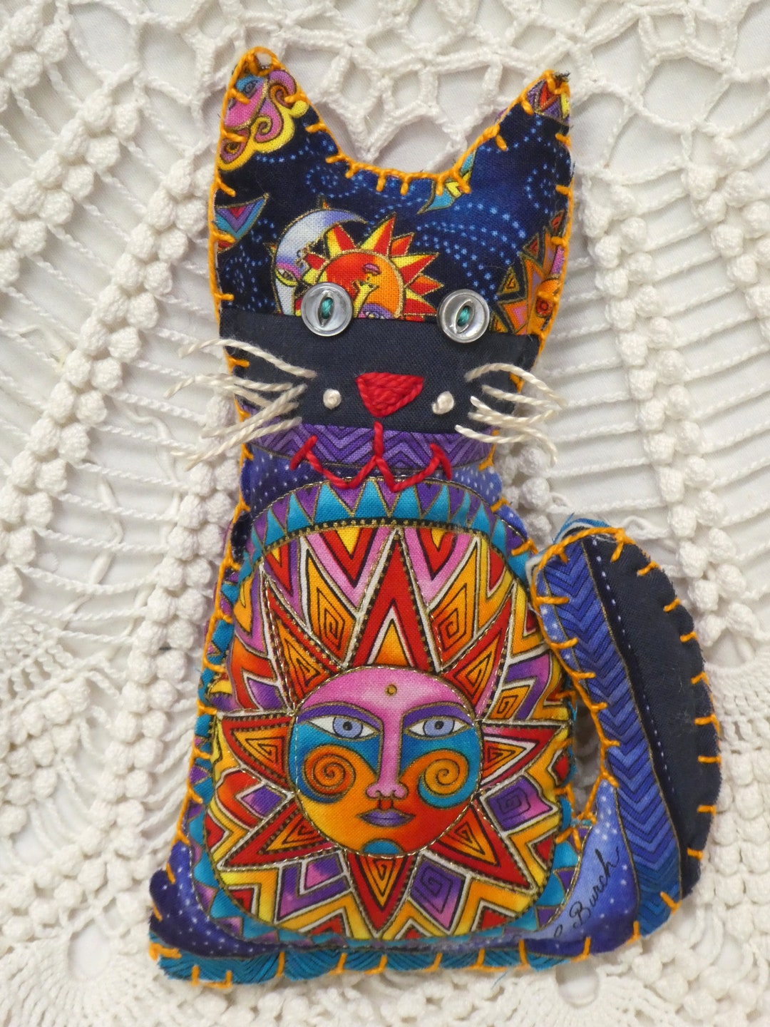 Laurel Burch Quilt Kitten Pillow Doll Handmade 5x8 Primitive Folk Art ...