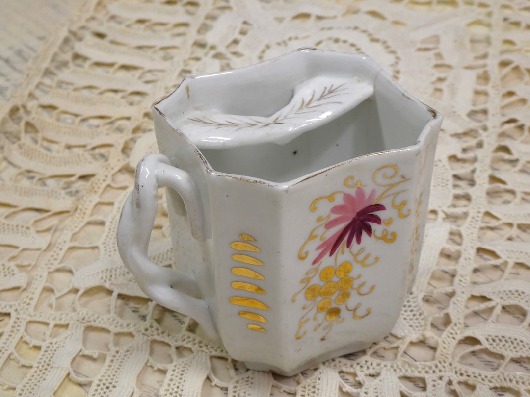 Antique Mustache Tea Cup, Victorian Mustache Tea Cup Floral - Marked ...
