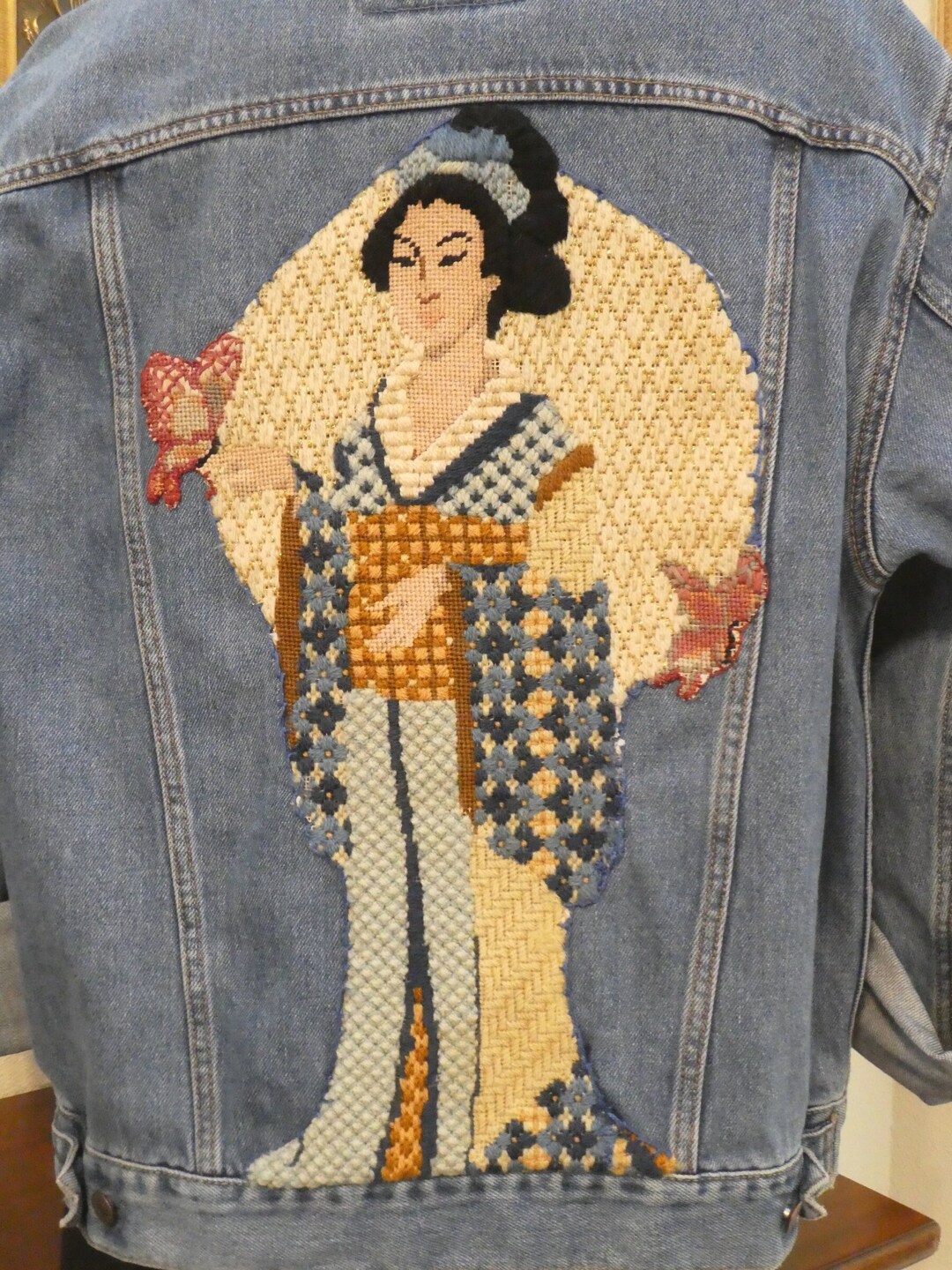 Geisha in Blue on Vintage Levi's Men's Adult Medium Trucker Jacket OOAK ...