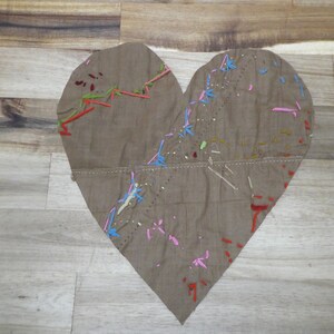 1 Antique Wool Heart 8"x9.5" Crazy Quilt Heart Applique From a Time ...