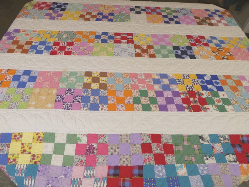 Vintage Postage Stamp 9 Patch Quilt in Rows Feedsack Flour - Etsy