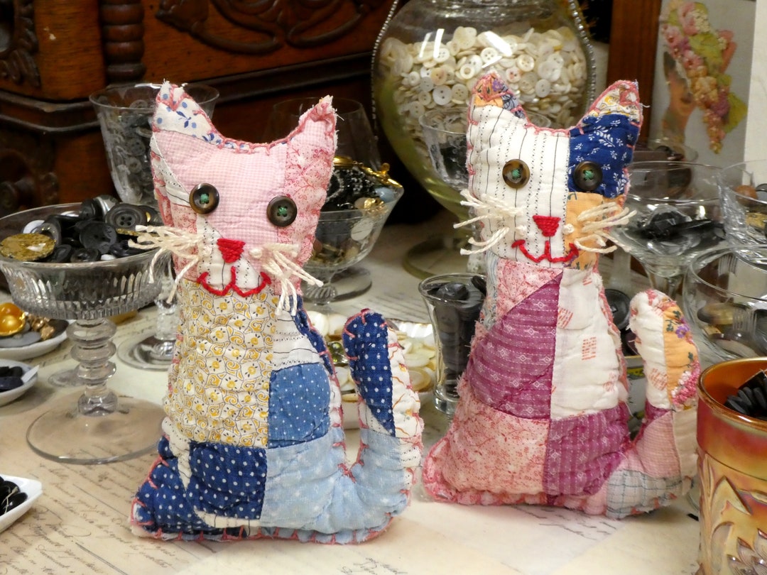 Kitten Pillow Doll Double Pink Cadet Blue Cheddar Yellow Hand Stitched ...