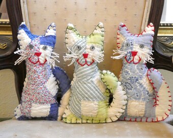 Antique Square Deal Calico Quilt Cat Pillow Doll Handmade 8.5x12.5 ...