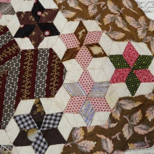 Antique Quilt Pc Hexigon Pieced Tiny Stars 19x30 Elongated Hexi Block ...