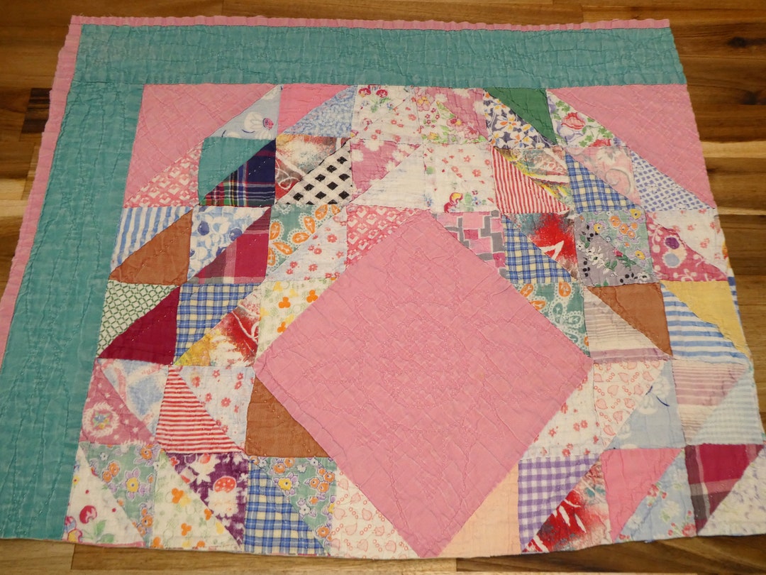 Vintage Ocean Waves Design Quilt Block 16"x19" Design Feedsack Pink ...