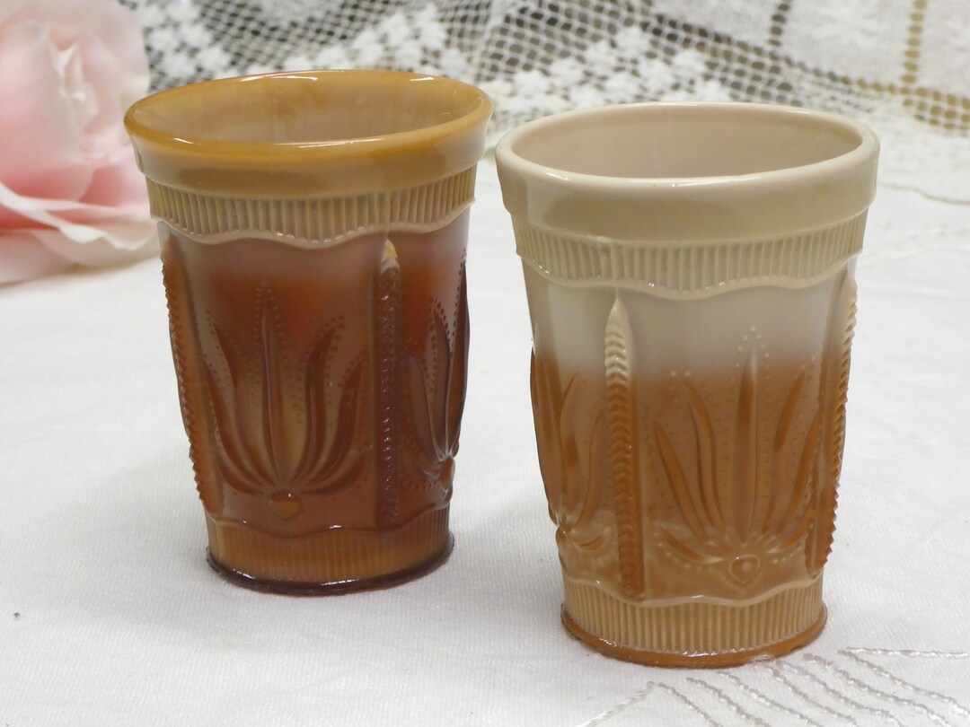 4" "cactus" Greentown Glass Tumbler Chocolate Slag Glass, Indiana ...