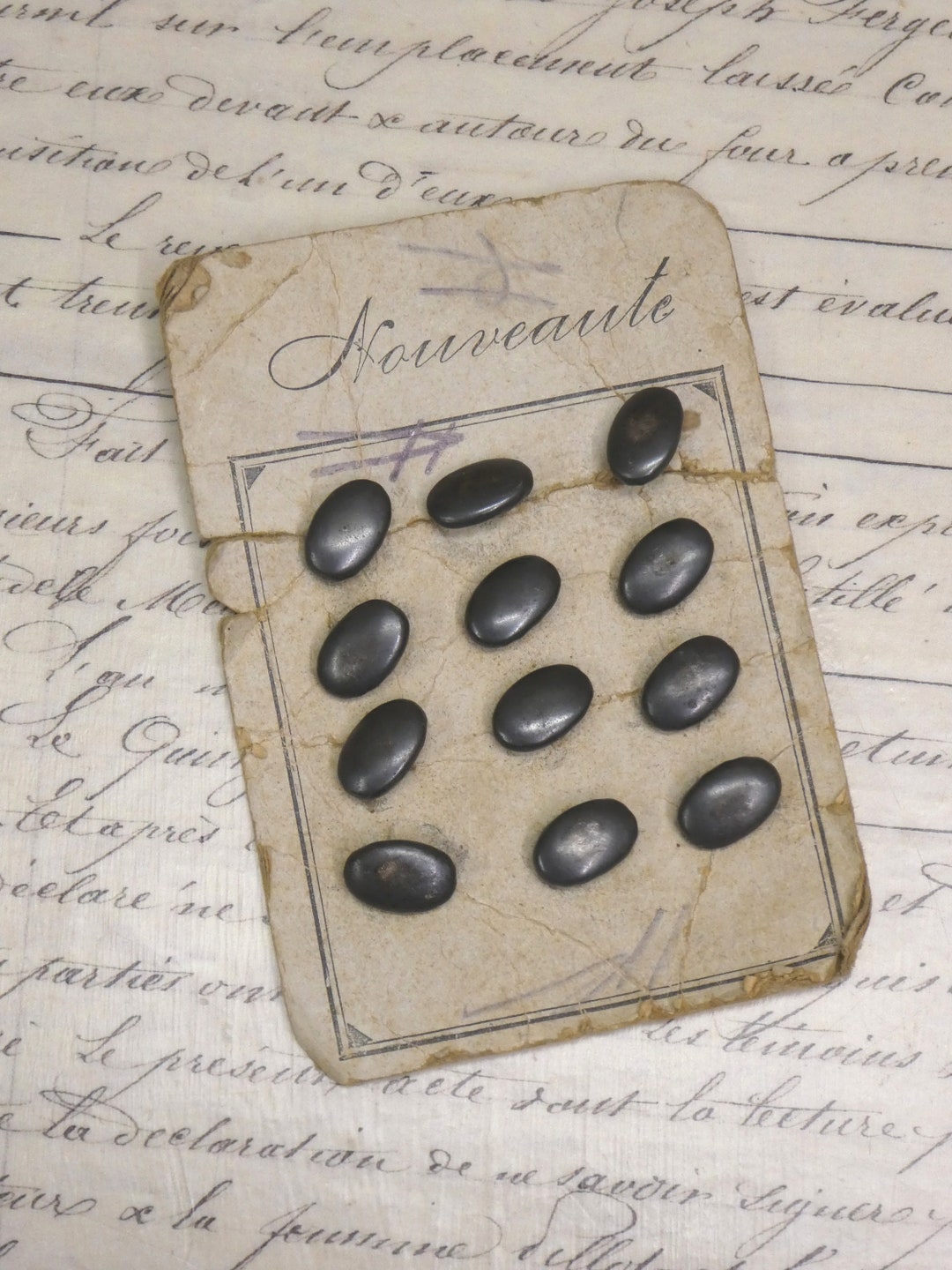 Antique French Nouveauté Metal Two Piece Buttons Oval 10mm About 3/8 ...