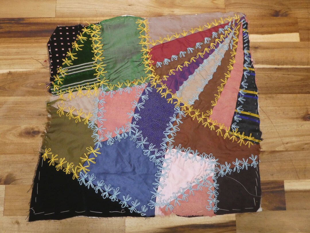 14 Antique Crazy Quilt Extravagantly Embroidered Block 13x14 Pastel ...